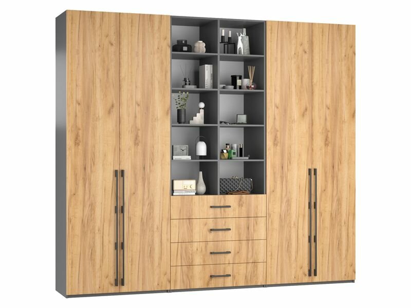 Шкаф распашной для одежды "Морган 6.1" 270х240х50 Серый графит / дуб крафт золотой