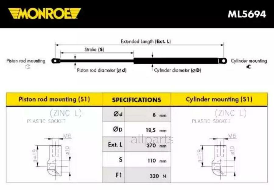 MONROE ML5694 Газовая пружина, крышка багажник