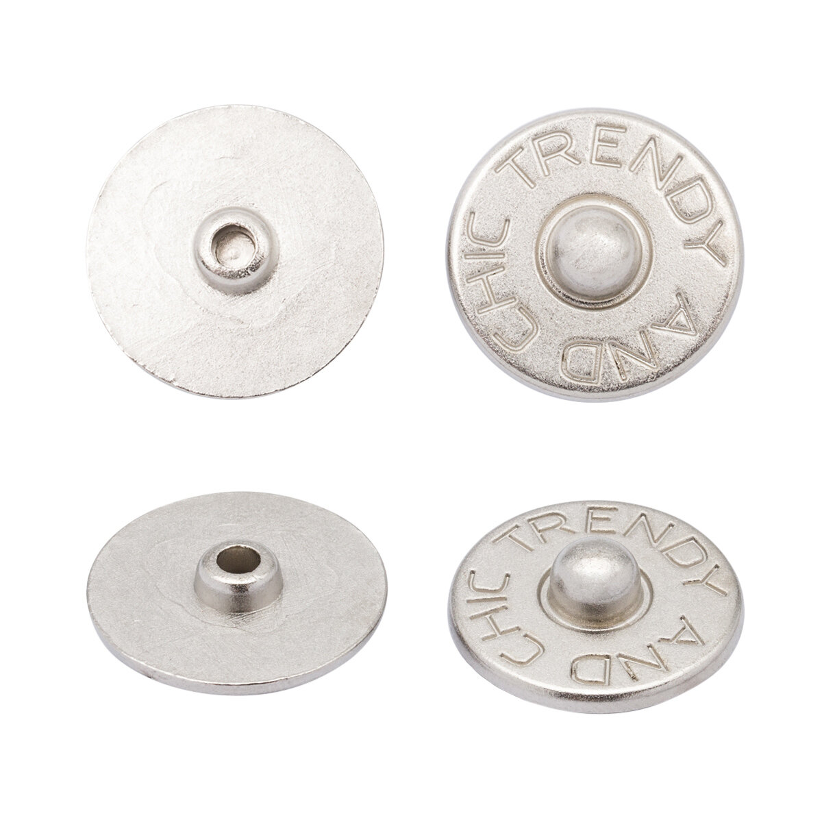 Хольнитены односторонние джинсовые 18 мм 'TRENDY AND CHIC', BIG, 54414, без гвоздика, металл (серебро), 20 шт