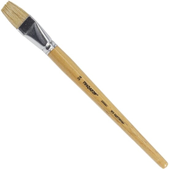 Кисть Пифагор , щетина, плоская, № 24, деревянная лакированная ручка, пакет с подвесом, 200881