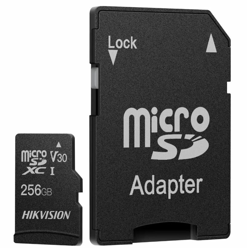 Карта памяти Hikvision C1 microSDXC 256 ГБ (HS-TF-C1(STD)/256G/Adapter) - Class 10, запись - 50 Мбайт/сек, чтение - 92 Мбайт/сек