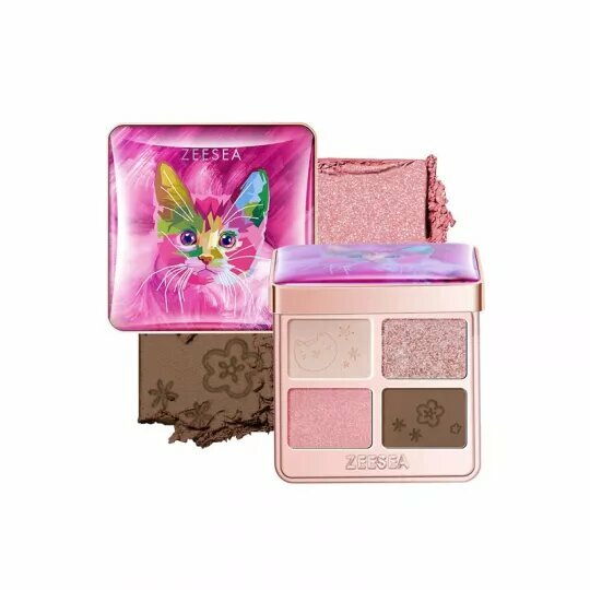 Тени для век Zeesea Tipsy Kitty Eyeshadow Quad т.02 Розовое вино 3,5 г