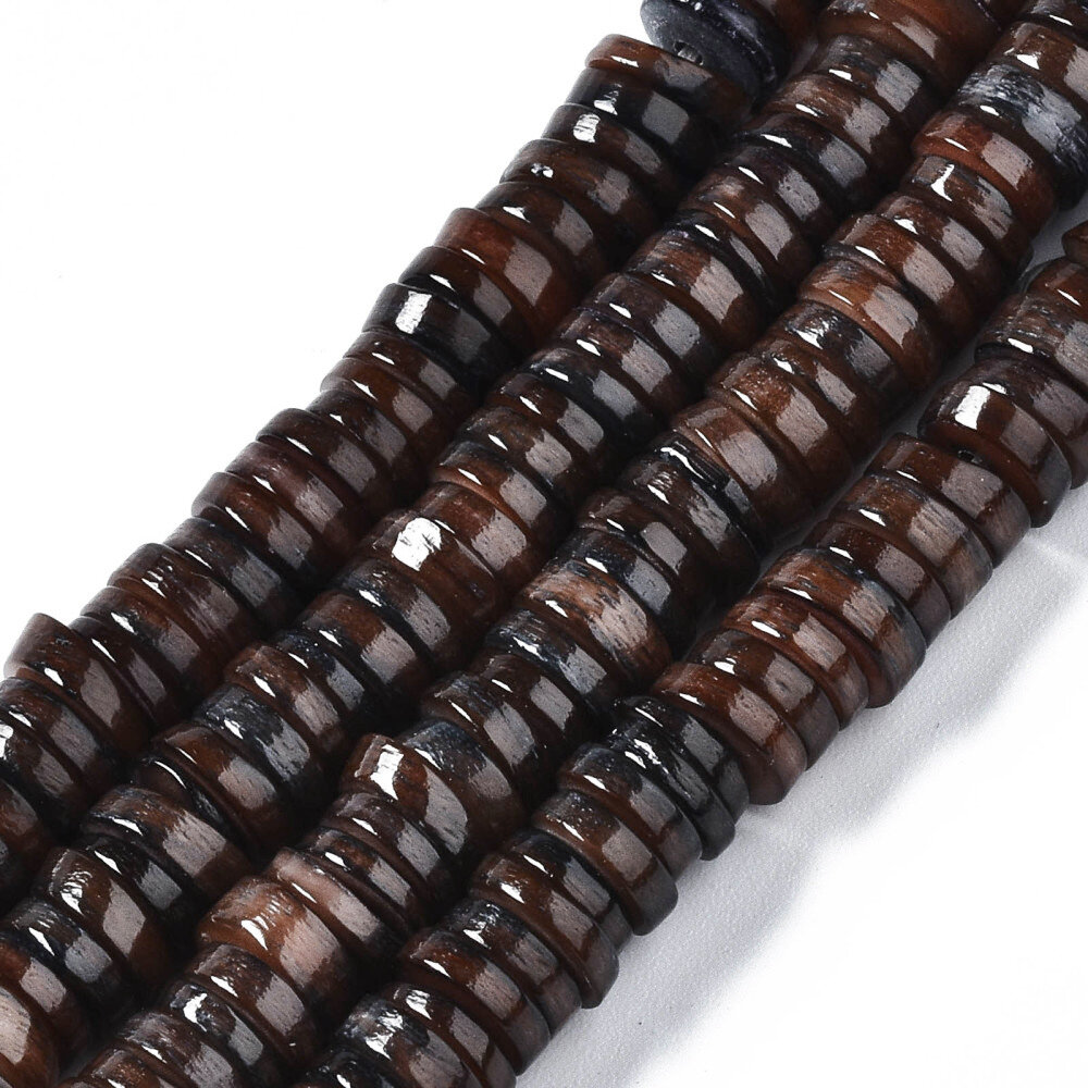 Бусина перламутр, 6х2мм, рондель Heishi, коричневая, 190 шт, низка