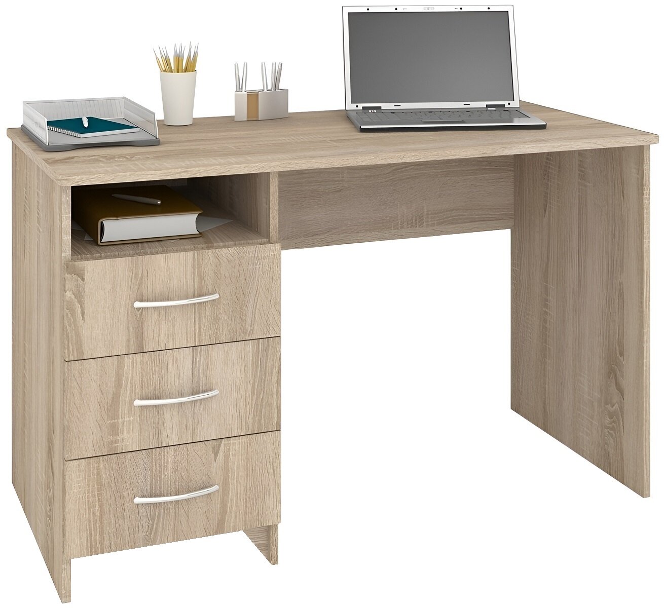 Стол письменный Лира-3 с 3 ящиками, 3 ручками и полкой, ШхГхВ: 120х60х75 см