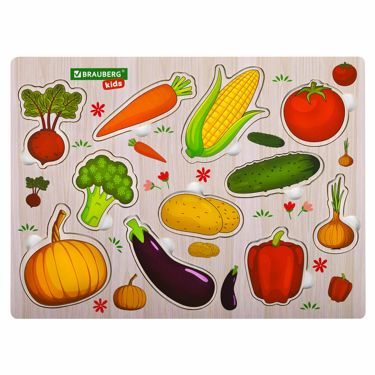 Рамка-вкладыш деревянная развивающая "Овощи", 22х30 см, BRAUBERG KIDS, 665255 (цена только за 1 шт.)