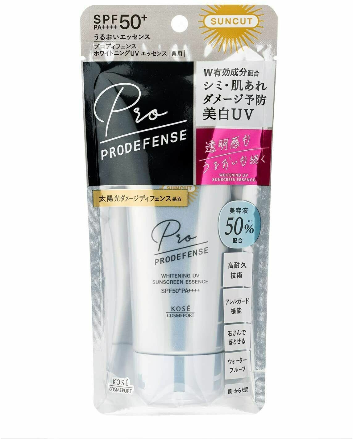 KOSE Эссенция Солнцезащитная SUNCUT PRODEFENSE SPF50+ PA водостойкая отбеливающая , 90 гр. туба