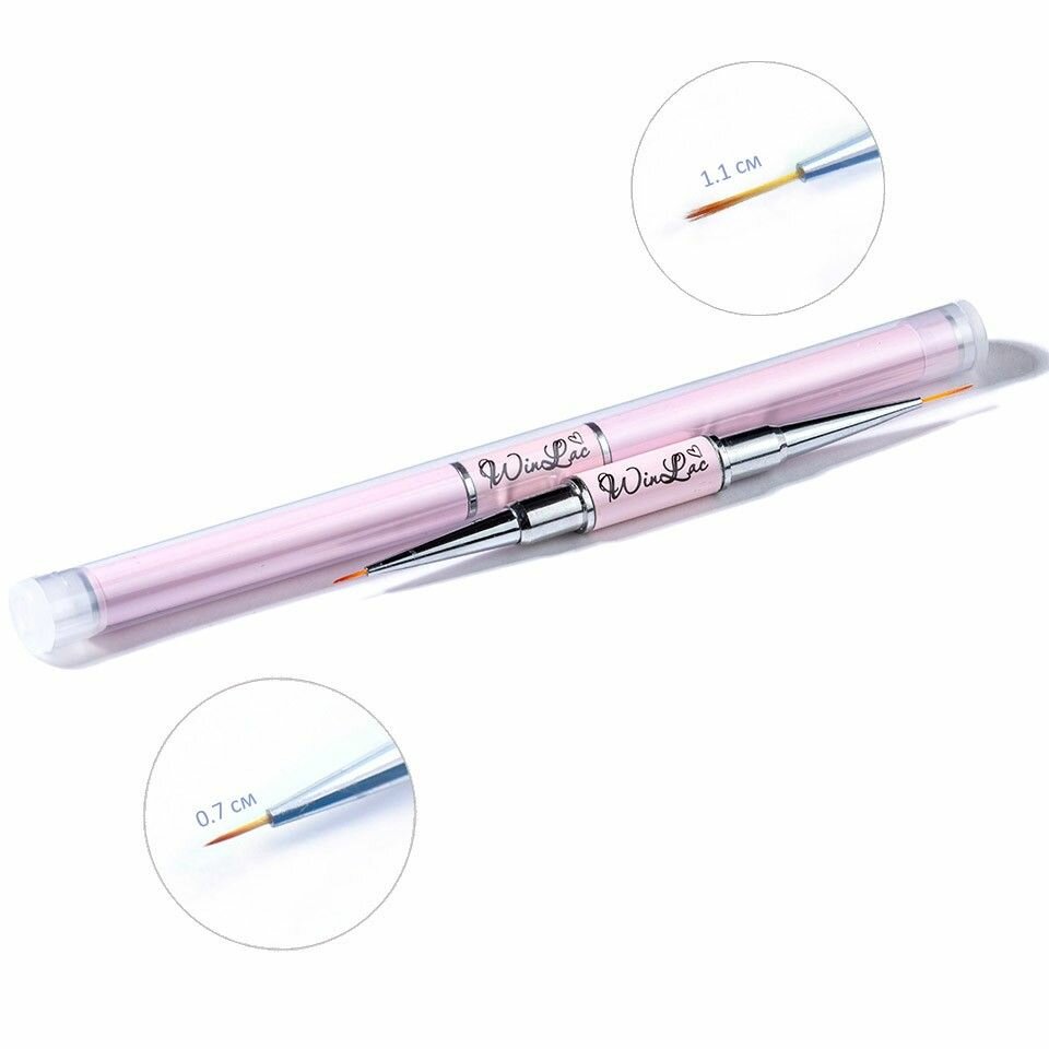 Кисть для дизайна ногтей WinLac №1, двусторонняя, розовая, 0,7/1,1.