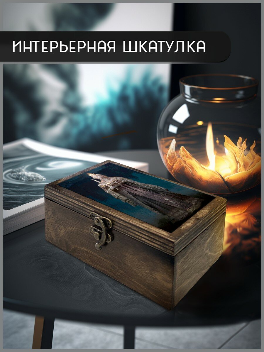 Шкатулка интерьерная для украшений универсальная 16x10x6 см игра Dark souls (Дарк соулс, статуя, рыцарь, атмосфера, PC, PS, Xbox, Switch) - 2164