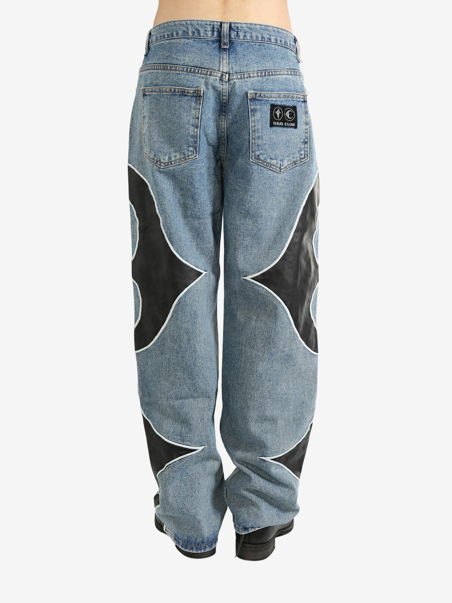 Джинсы THUG CLUB Leather panelled jeans, размер 46, синий — фото 1