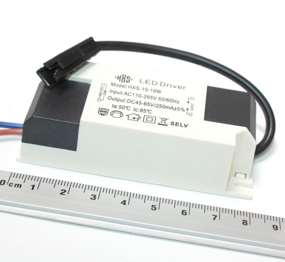 45-65VDC, 250mA, вх.198-264VAC, 18W HXS-15-18W, Драйвер тока, 85x37x22мм