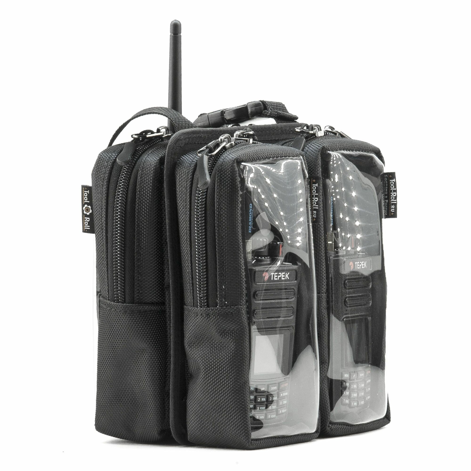 Сумка для четырех раций MOLLE с прозрачными стенками пустая размер S