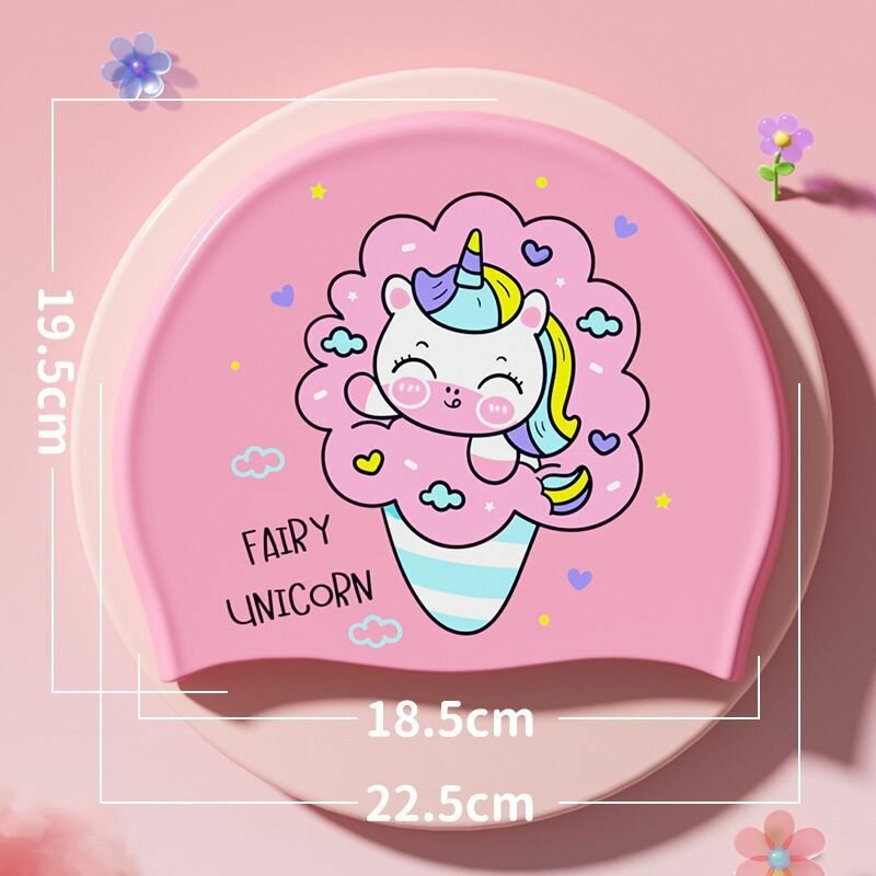 Шапочка для плавания YOUYOU Fairy unicorn розовая силиконовая детская для бассейна на обхват головы 50-56 для девочки