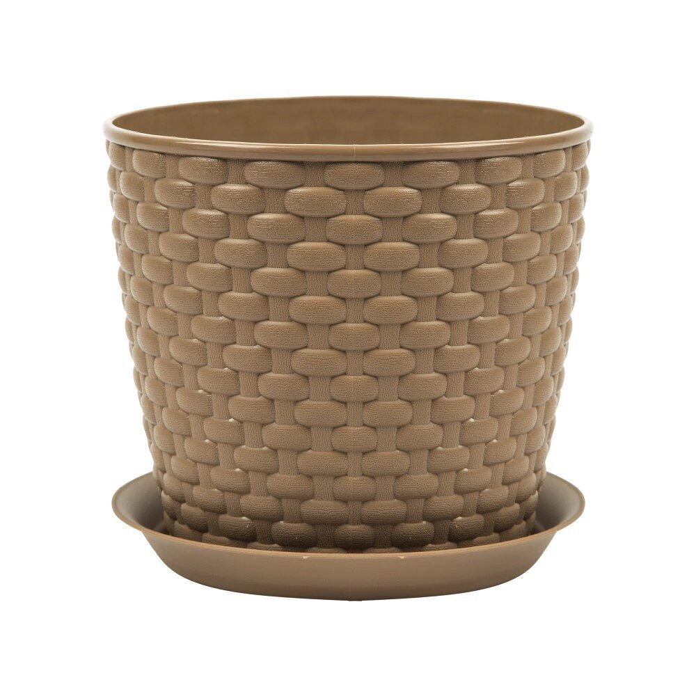 Кашпо пластиковое Ротанг бежевое d15,5 см h13,6 см 2 л