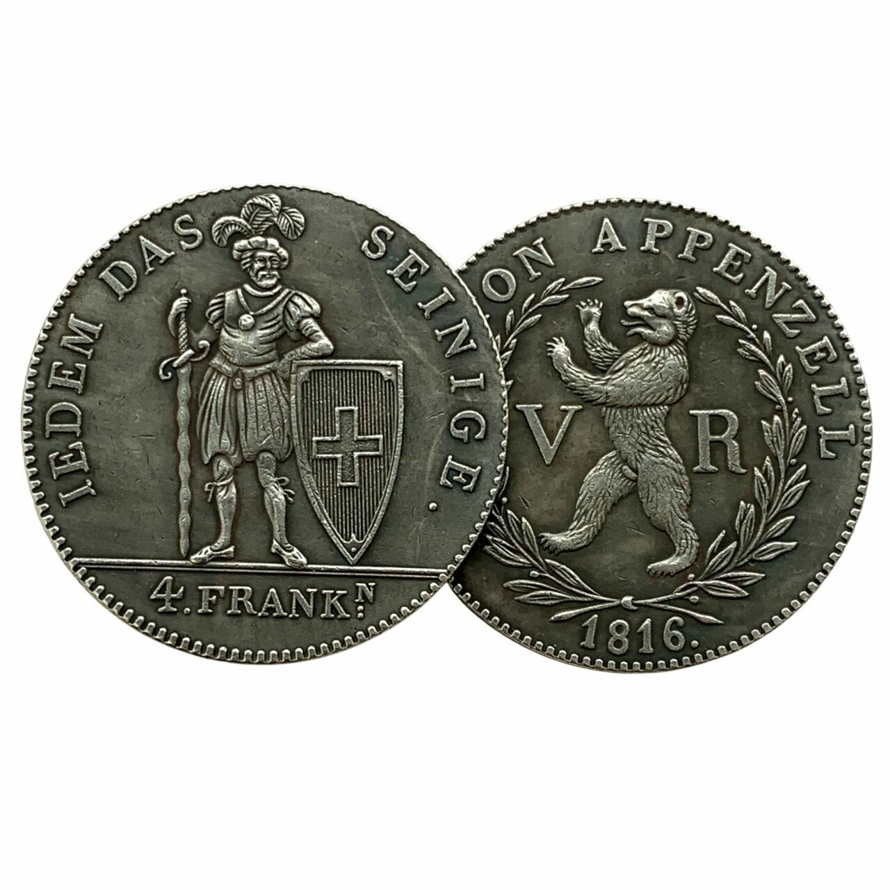 Монета 4 франка 1816 года. Швейцария, штат Аппенцель. Средневековая Европа.
