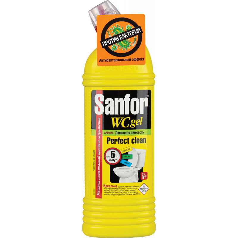 Средство для сантехники SANFOR WС гель 750 г, лимонная свежесть, 1 шт