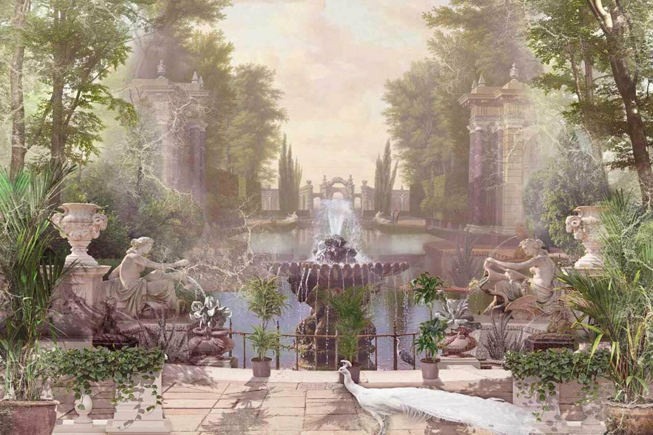 Фотообои Объемные фотообои с парком и видом на море 7-241-S-Холст 270 x 200 см (ВхШ) Бесшовные, флизелиновые, влагостойкие обои MasterFresok