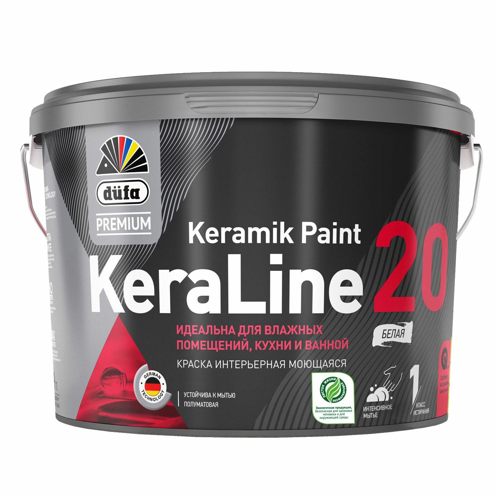 Краска для влажных помещений Dufa Premium KeraLine Keramik Paint 20 полуматовая белая база 1 9 л