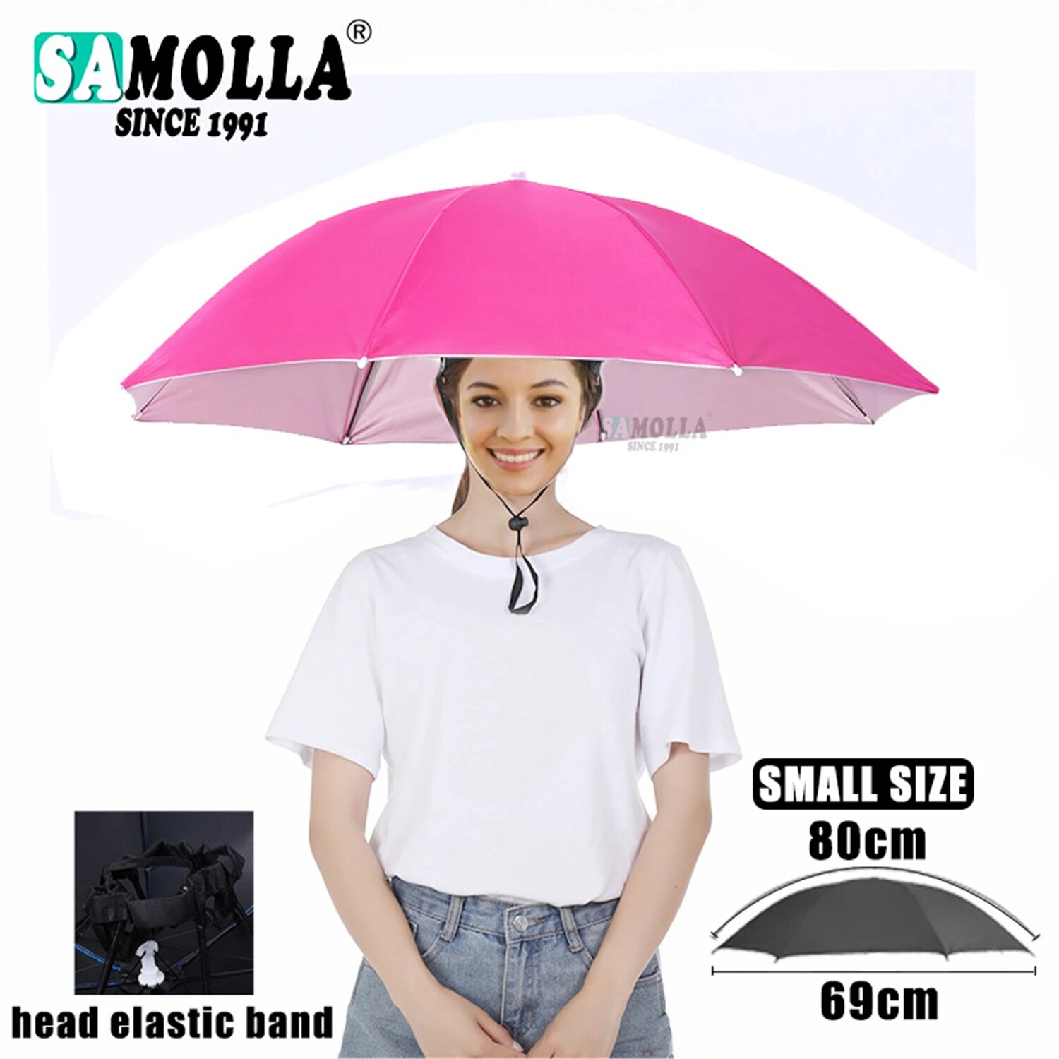 Зонт-кепка SAMOLLA розовый, маленький, 69см