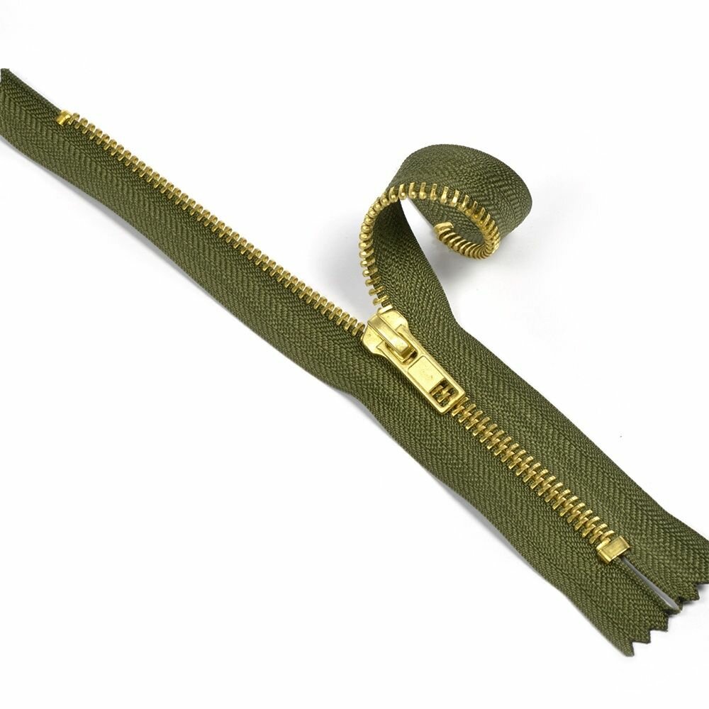 Молния MaxZipper джинсовая, золото, 18 см, цвет F237, хаки, упаковка 10 штук