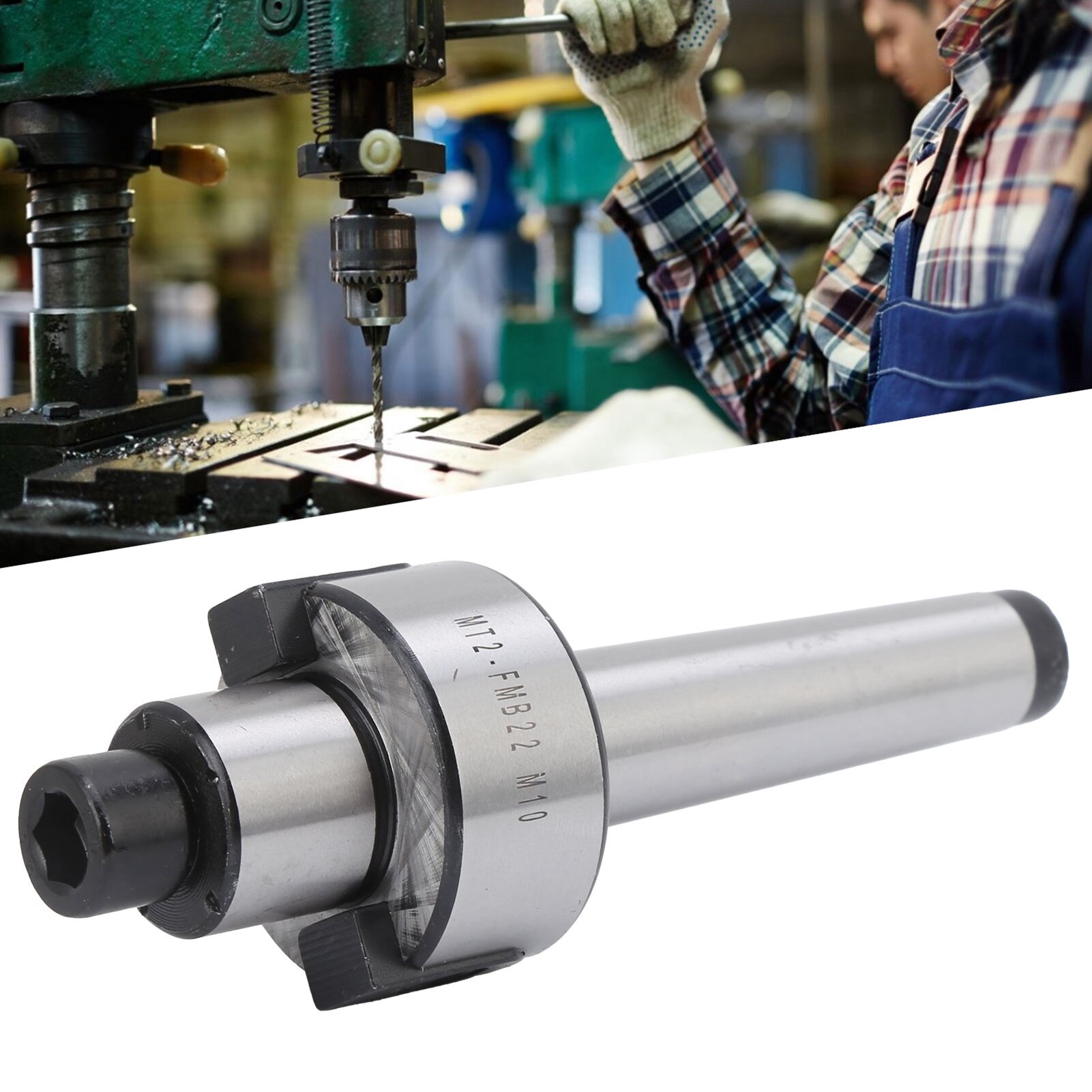 Держатель фрезерного инструмента для ЧПУ, диск для фрезерования плоскостей, соединительная ручка, модель MT2‑FMB22‑M10, материал высокоуглеродистая сталь, конус 1:20.020, резьба на конце M10x1.5, для фрезерного станка, максимальный диаметр захвата 22мм,