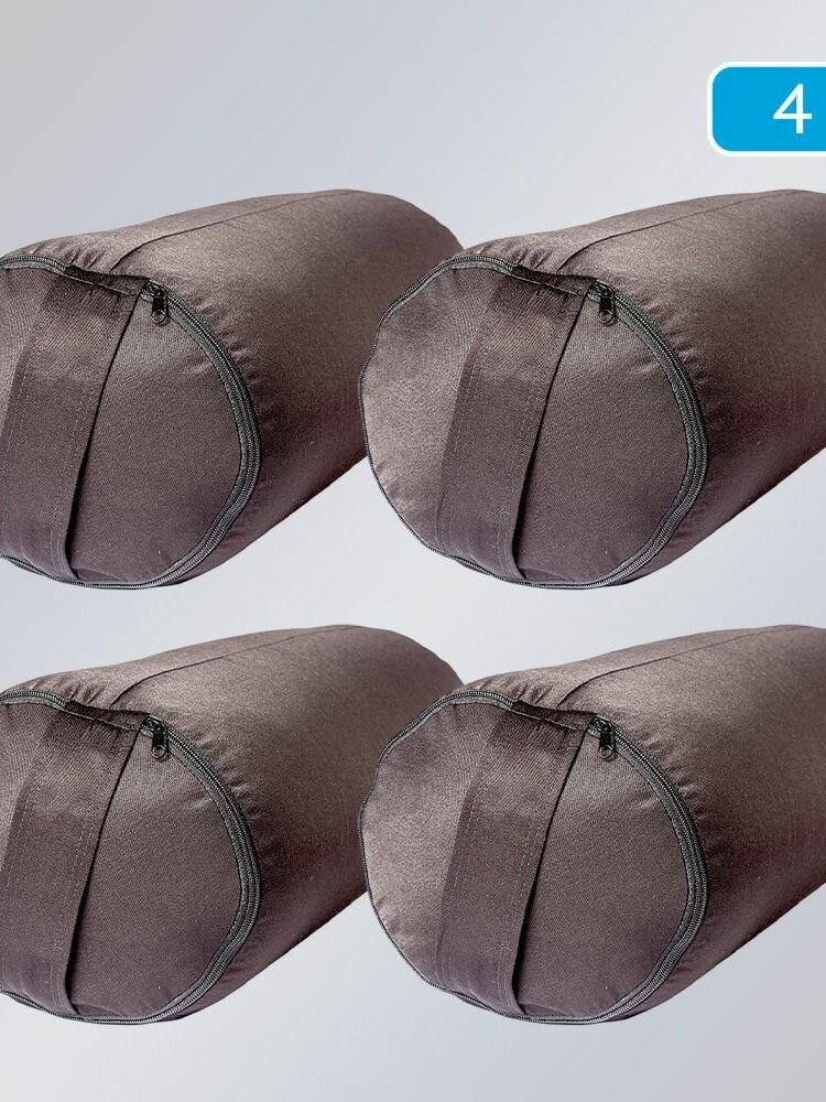 Валик для йоги (4 ШТ!) "Вдохновение природы", гречишная лузга, 2 чехла, можно регулировать плотность 50 см, черный