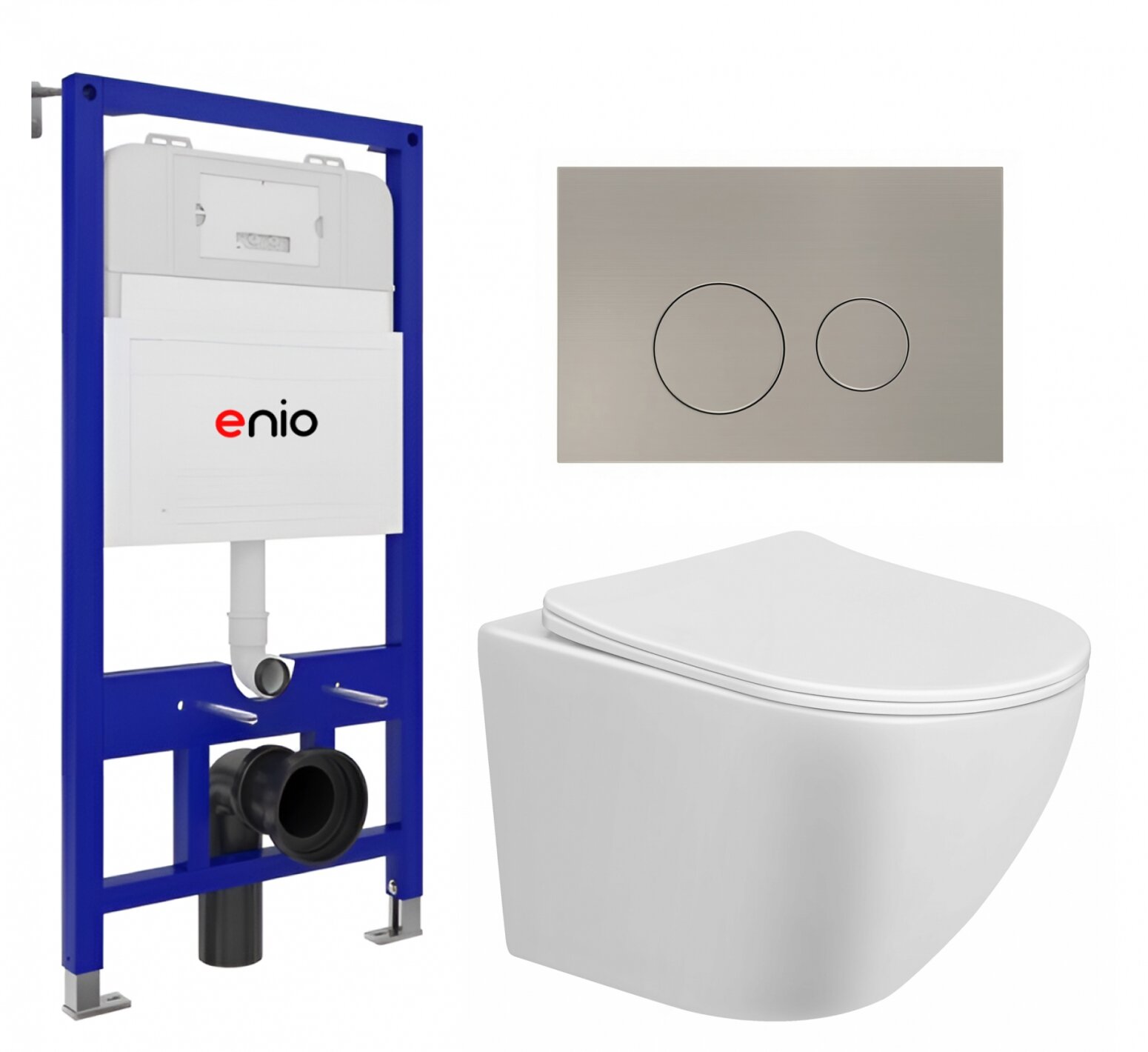 Комплект 3 в 1 инсталляция Enio Tecnico 52 EN8050052 + Унитаз подвесной Taliente Amato AM25010 + кнопка матовая нержавеющая сталь Rotondo