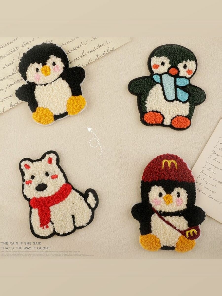 4 шт. самоклеящихся нашивок с вышивкой в виде мультяшного пингвина, для ремонта и декора одежды, легкое крепление утюгом
