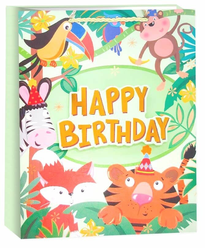 Подарочный пакет Дон Баллон "Happy Birthday", 3D, Детский праздник, дизайн №1, Металлик, 23х18х10 см
