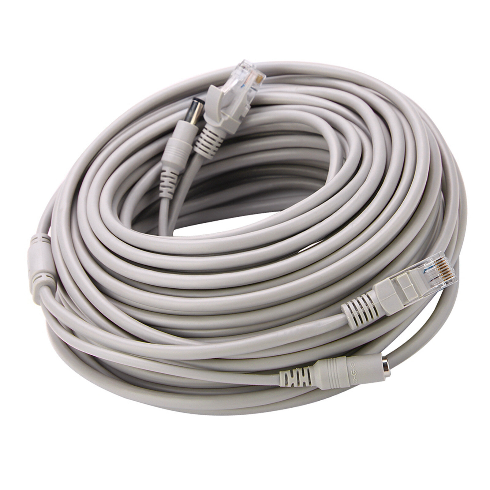 Кабель Ethernet CCTV RJ45+DC для IP-камер и систем NVR 10Mbps/100Mbps, 5M/10M/15M/20M (20M), соединители 1 x RJ-45 male / 2.1x5.5mm Power male и 1 x RJ-45 male / 2.1x5.5mm Power female, пластик, цвет как на картинке