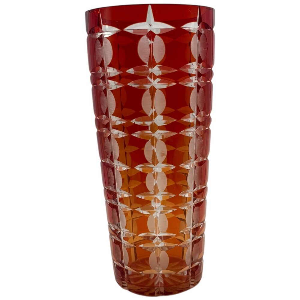 Ваза "Подарочная", 30 см, цветной хрусталь, алмазная грань, 1970-1980 г, Красный Май, СССР