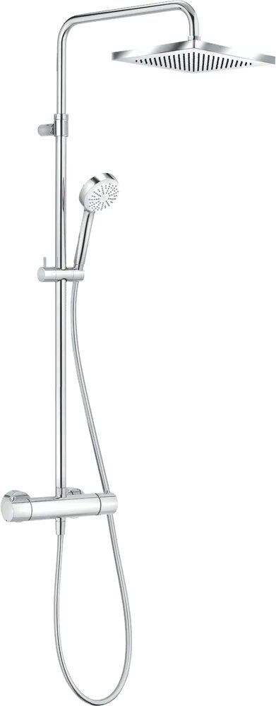Душевая стойка Kludi Logo Dual Shower System 6809805-00 со смесителем, термостатическим, хром, глянцевая, с тропическим душем, с лейкой, душевая система, латунная