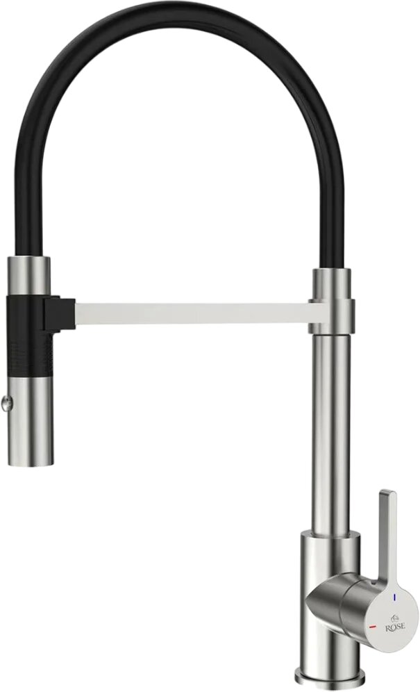 Смеситель для кухни Rose R133L с гибким изливом, с поворотным изливом, черный, матовый, однорычажный, сатин, латунный, с керамическим картриджем