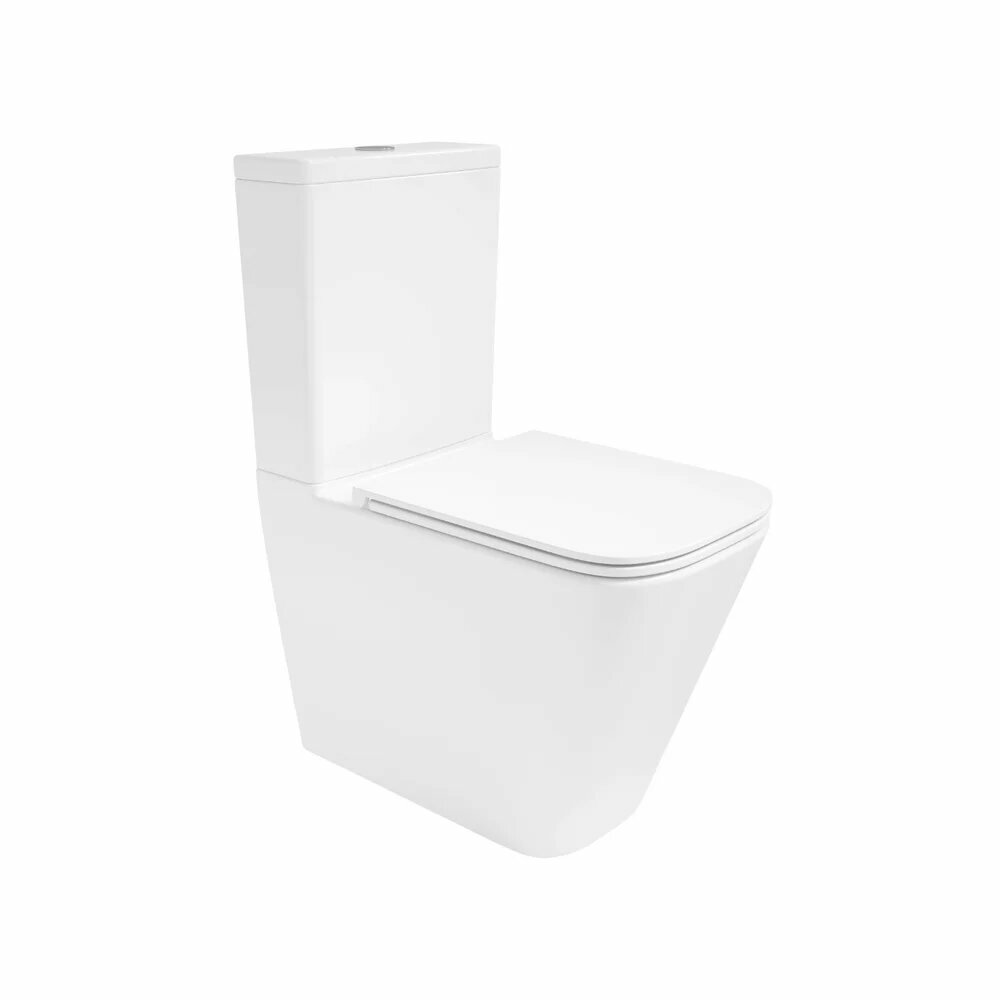 Унитаз-компакт напольный Vincea Q-Line VT2-12T с микролифтом, безободковый, антивсплеск, фарфоровый, белый, глянцевый, прямоугольный, с нижним подводом, сиденье для унитаза в комплекте