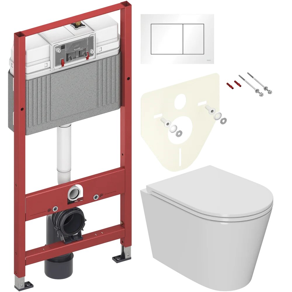 Комплект 2 в 1 Унитаз подвесной Bauedge Bau Nimb Hurricane-2 / Инсталляция с кнопкой TECE Base 9400413 цвет белый
