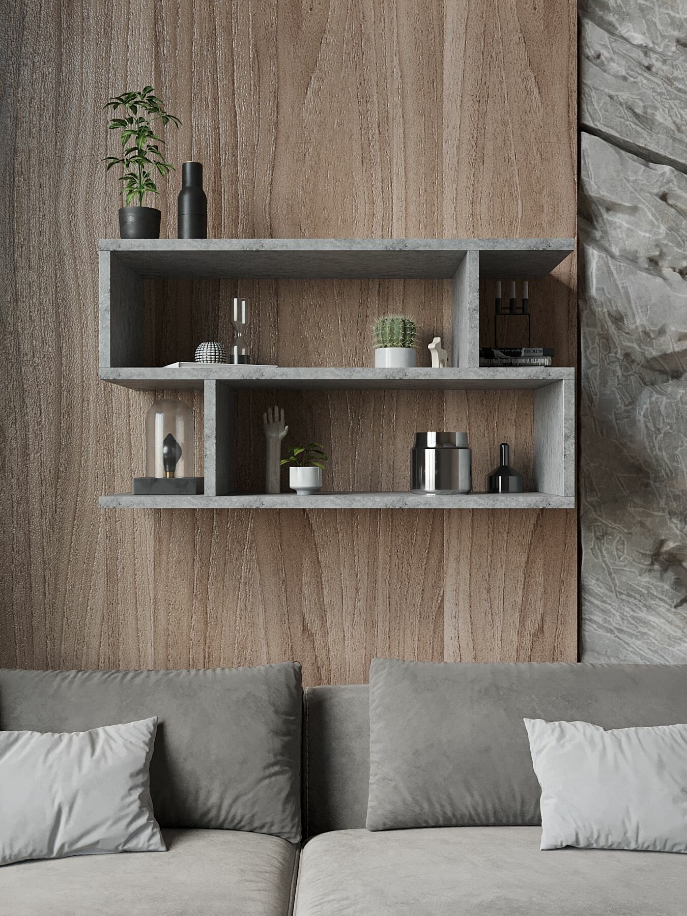 Настенная полка ORBIS "Сканди", ЛДСП, 82x45x30 см, цвет Светлый цемент