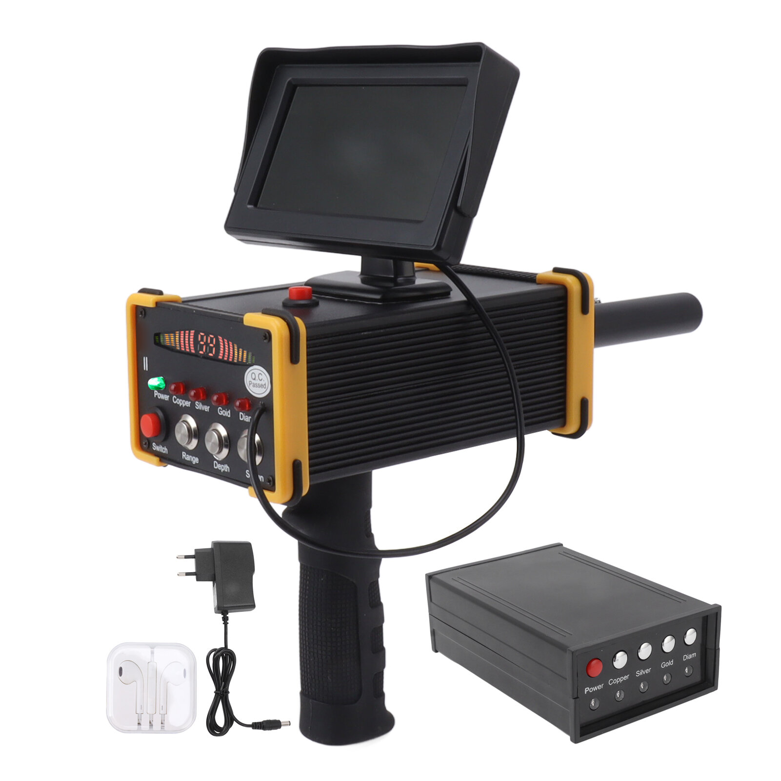 Металлоискатель GR6000 Дисплей с желтой кромкой Глубина 15 м Диапазон 1000 м Сканер-оборудование для поиска металла 100‑240 В Вилка европейского стандарта