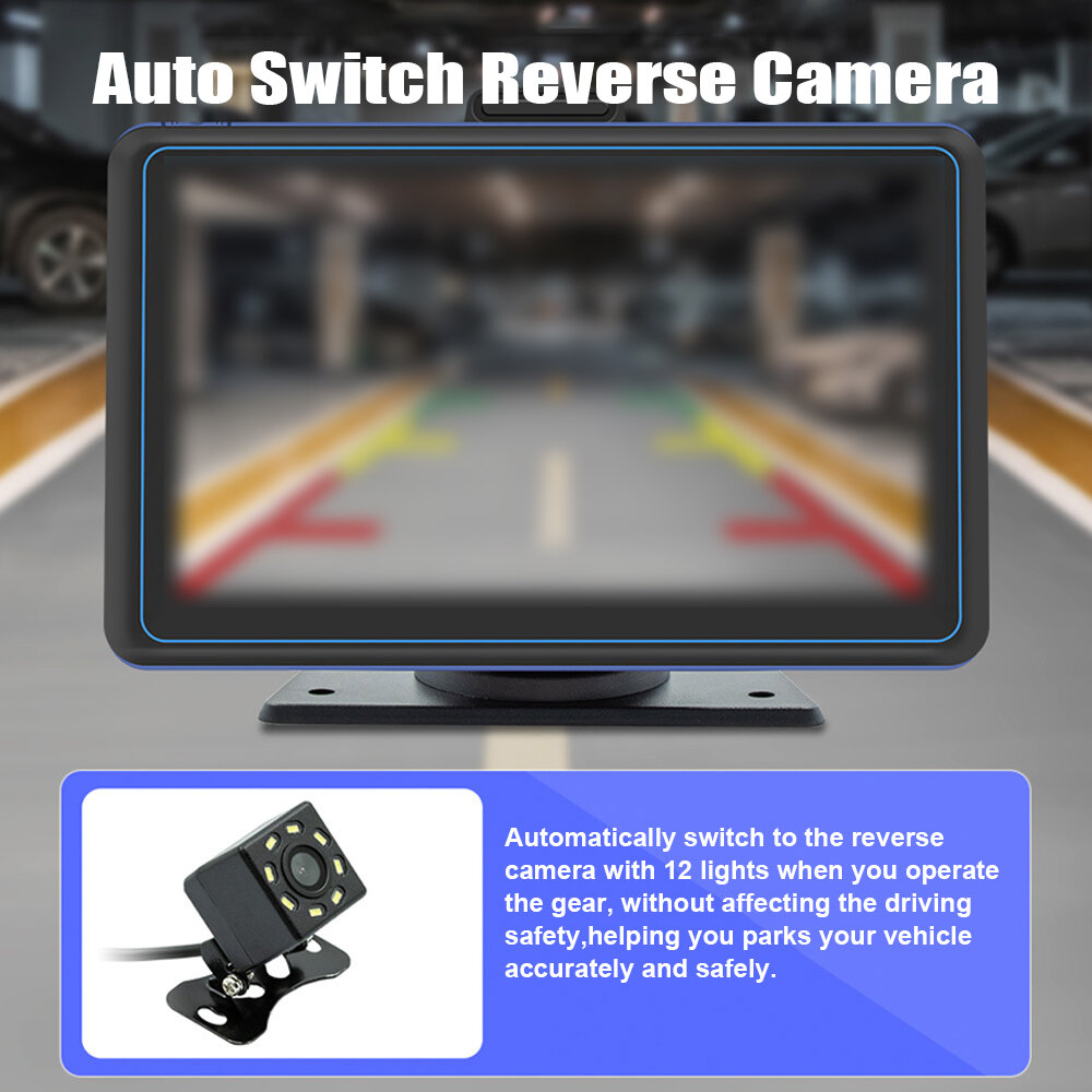 Портативный автомобильный стереоприемник MP5-плеер с 7-дюймовым сенсорным экраном 720P, 12 лампами, камерой заднего вида, двумя USB-портами BT 5.0, FM-передатчиком, совместимым с Appleplay Android Auto