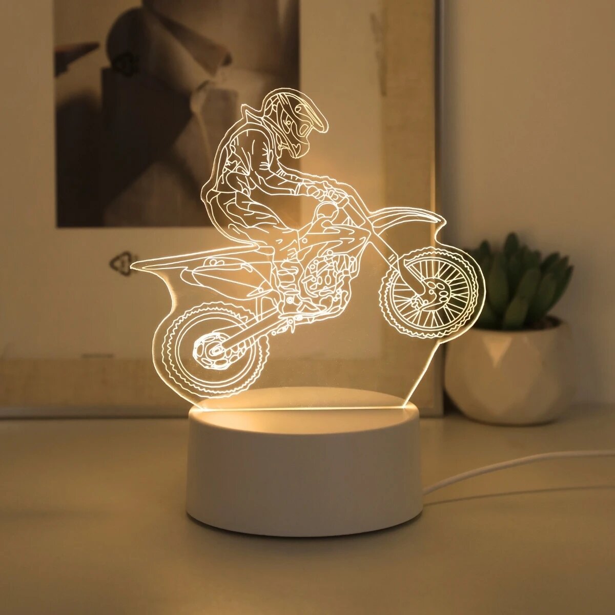 USB 3D мотоцикл эксперт креативный ночник, украшение дома гостиная спальня украшения свет, подарок на день рождения и праздник — фото 1
