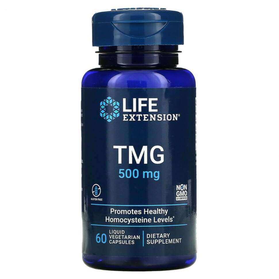 Life Extension, TMG (триметилглицин), 500 мг, 60 вегетарианских капсул