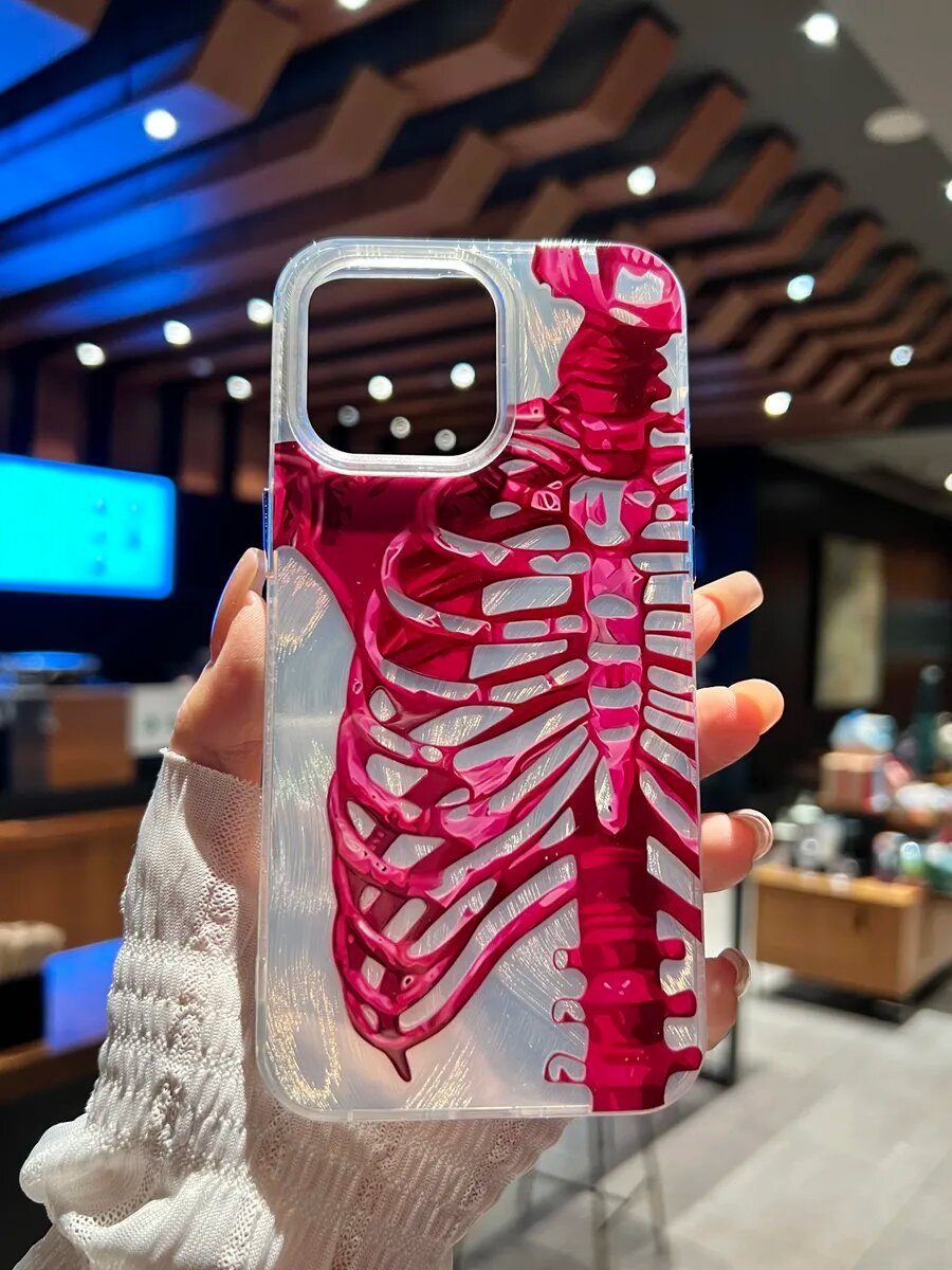 Чехол О'кейси, для iPhone 15 Pro Max, принт, серебристый/красный