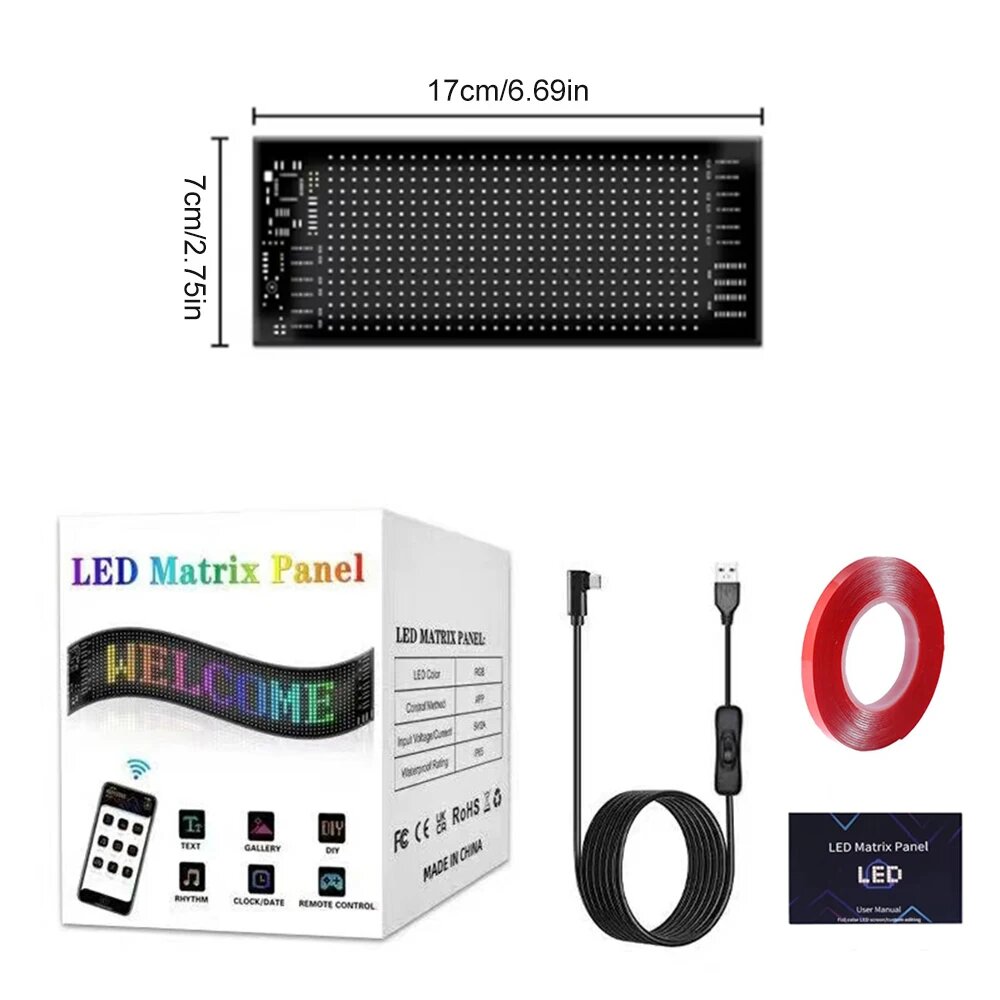 JJRC гибкий светодиодный экран для улицы 16x32 LEDs 7x17CM