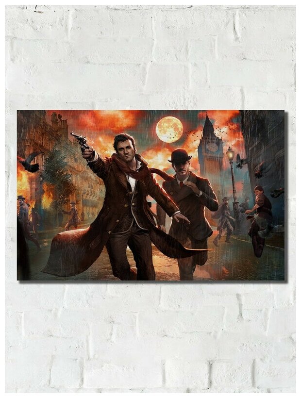 Картина интерьерная на дереве, размер 47х30, сосновая плита игра Sherlock Holmes The Devils Daughter - 11075 Г