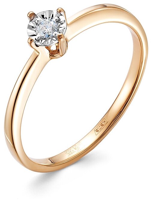 Кольцо, комбинированное золото, 585 проба, родирование, бриллиант