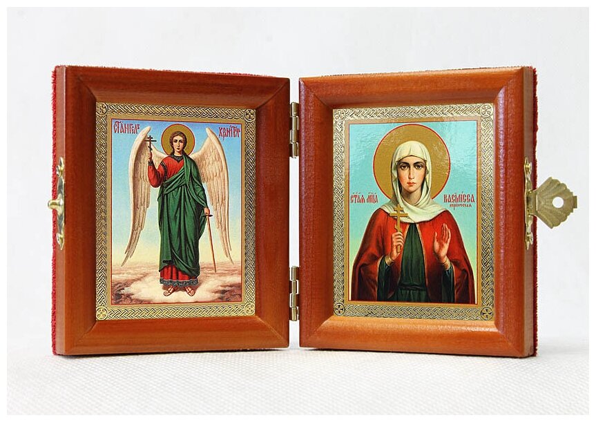 Складень именной "Мученица Василисса Коринфская - Ангел Хранитель (лик № 072)", из двух икон 8*9,5 см
