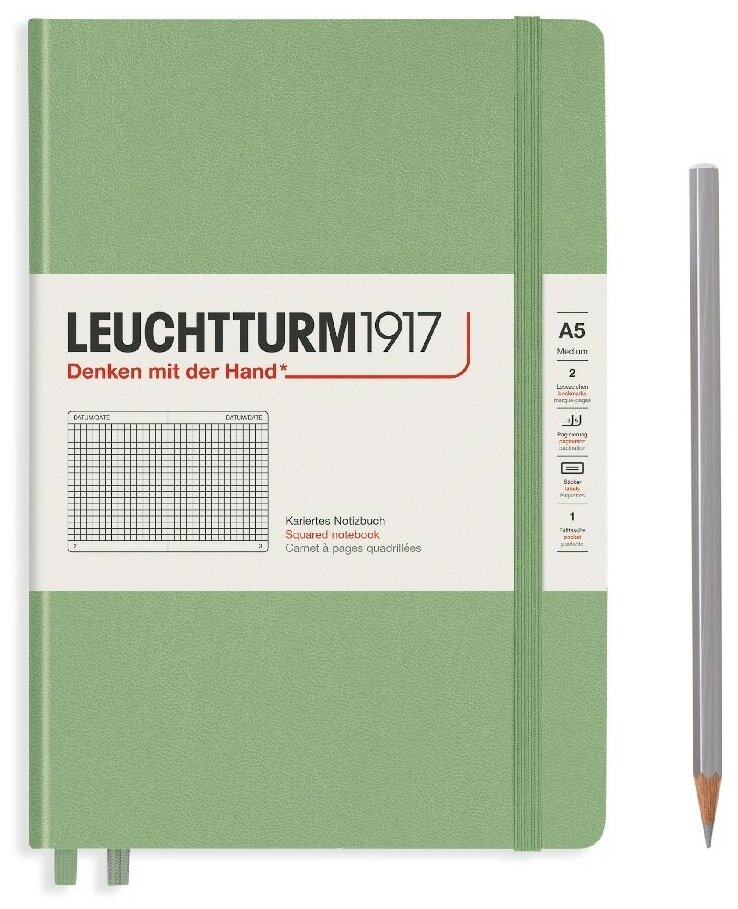 Блокнот Leuchtturm Medium A5 125л в клетку твердая обложка Зеленый Шалфей