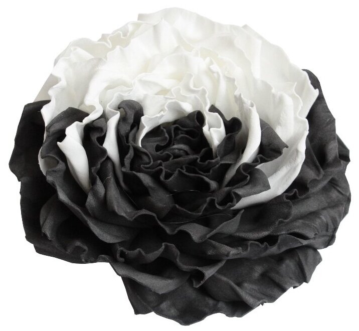 Заколка брошь черная с белым в виде крупного цветка роза 180122мп