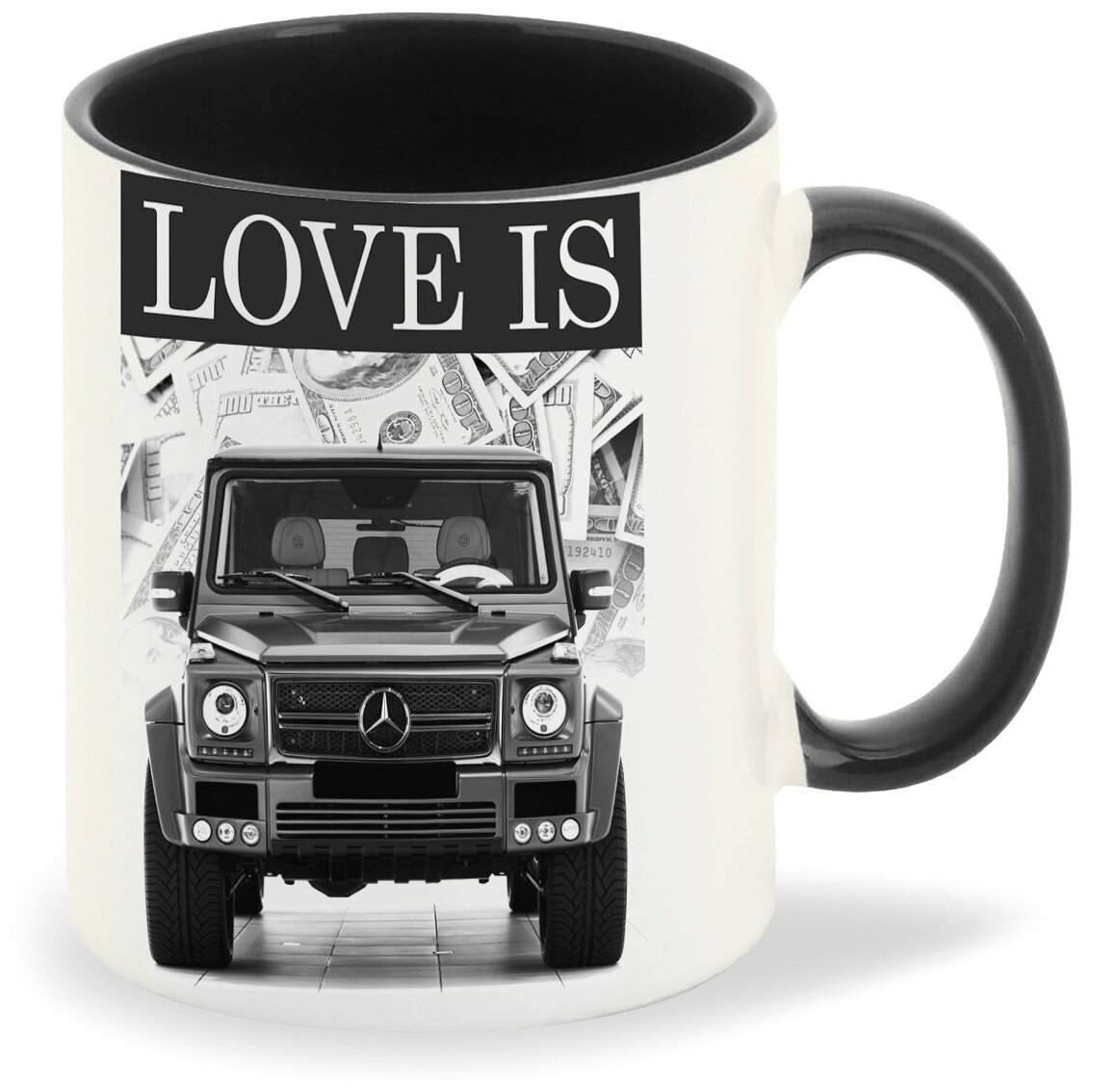 Кружка черная CoolPodarok Love is Гелентваген, Мерседес