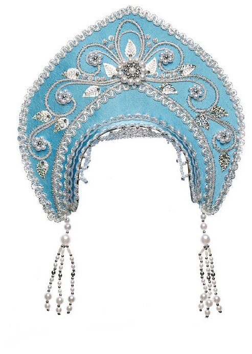 Кокошник "Аленушка" (с плетением из бус) с КАм-11 (Цв: Голубой-Серебряный )