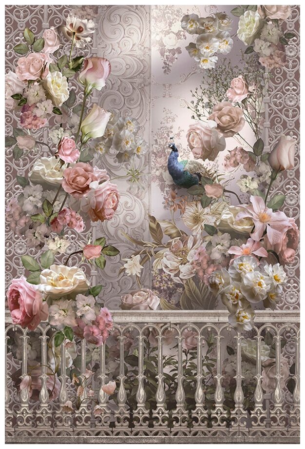 Фотообои Уютная стена "Цветочный балкон в оранжерее" 180х270 см Бесшовные Премиум (единым полотном)