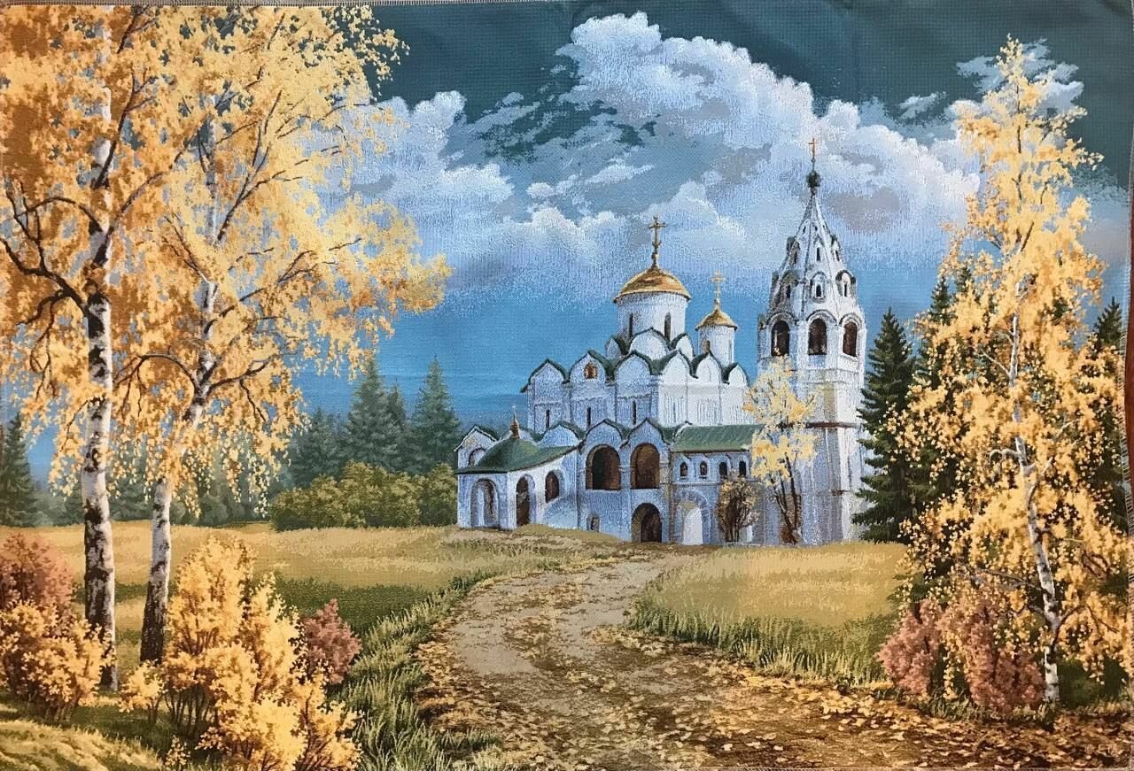 Гобелен, гобелен без рамы 75х48 см / "Дорога к храму"